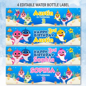 For Boy and Girl EDITABLE Shark Water Bottle Labels, Water Labels ...