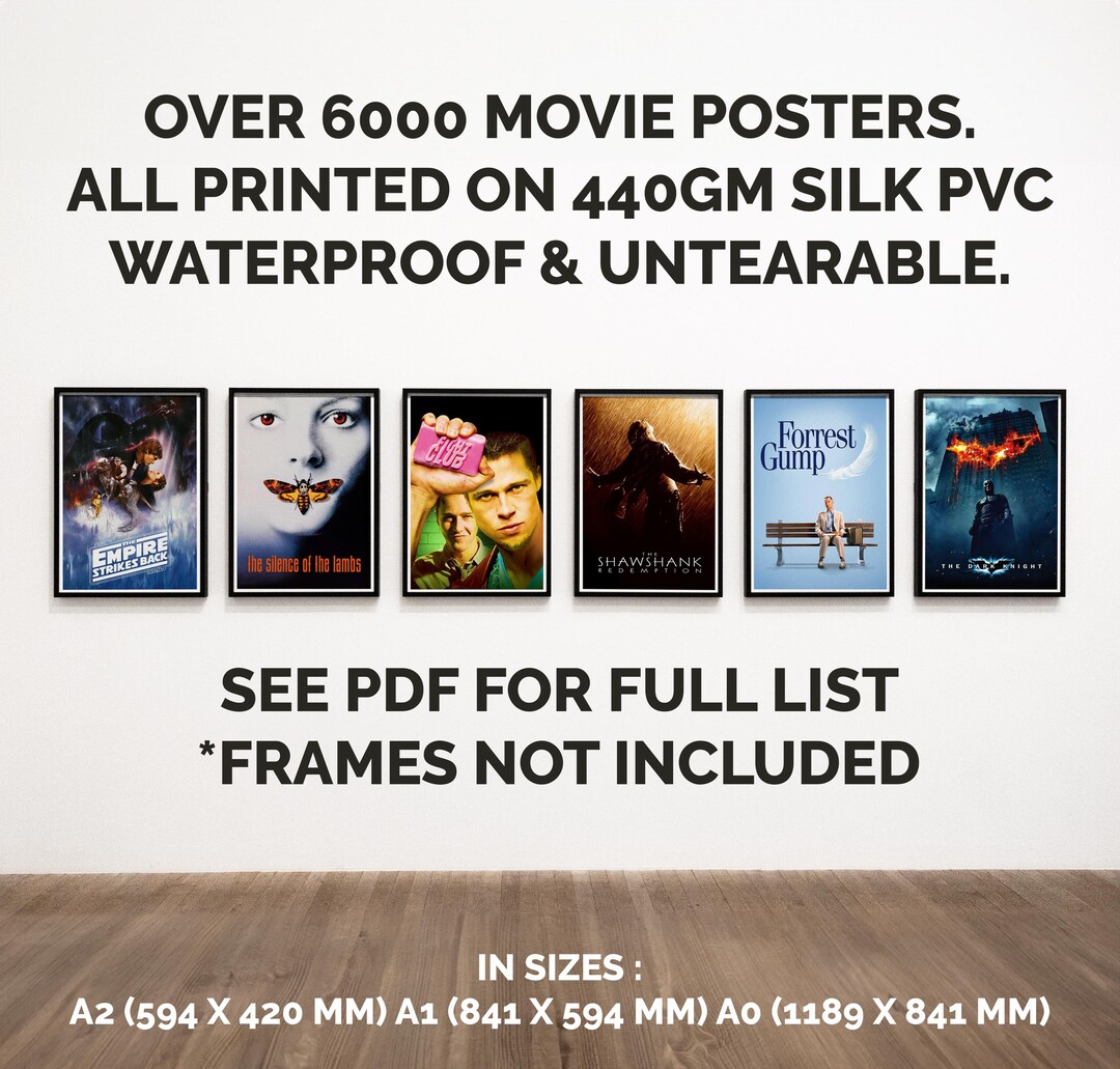Over 6000 Movies Large Posters Printed on 440 Gm Silk PVC Waterproof A0 ...