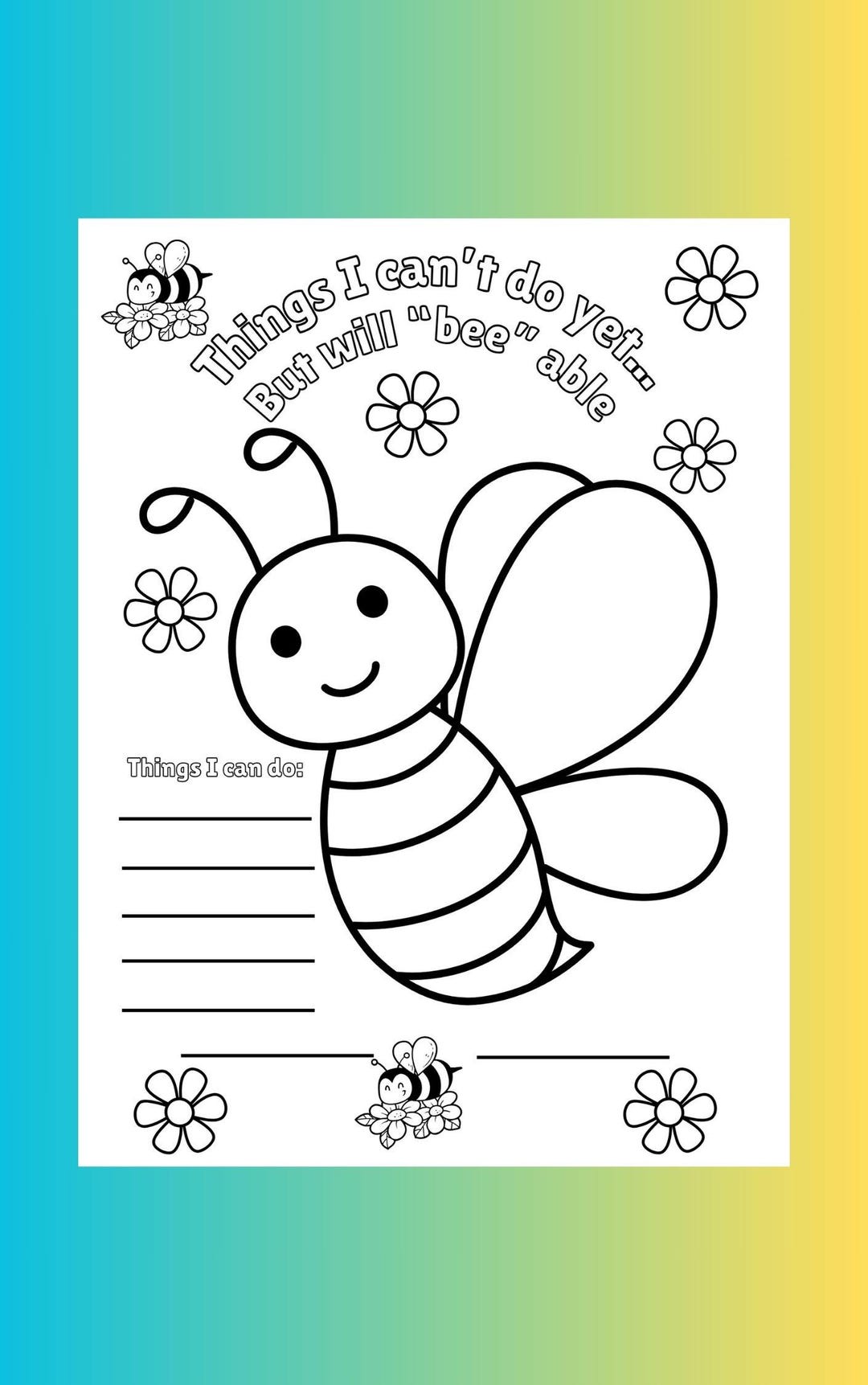 Bee Coloring Page: Growth Mindset Printable for Kids (PDF Download ...