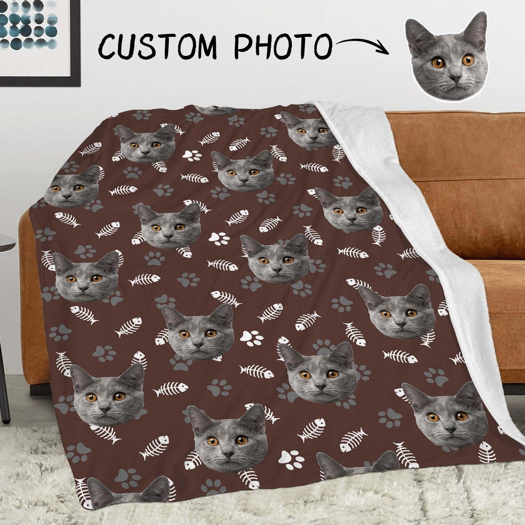 Custom Cat Photo Blanket With Name Custom Cat Blanket Pet Photo Blanket ...
