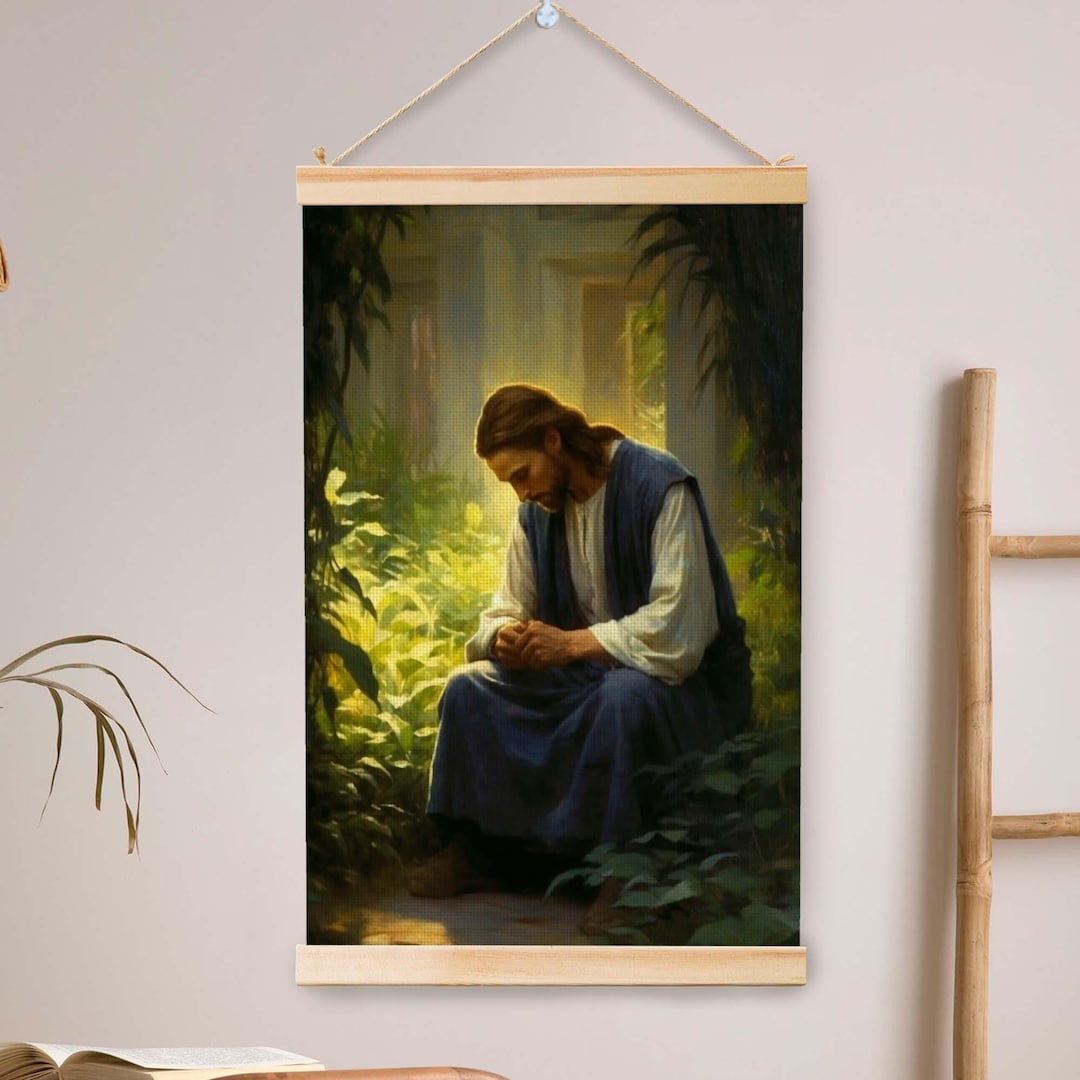Gift for Catholics Jesus Wooden Frame Hanging Canvas Jesus Sitting ...