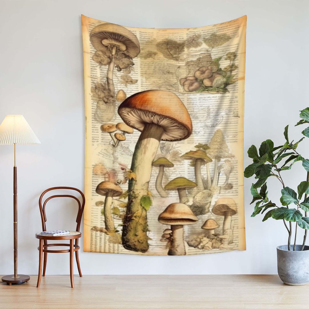 Vintage Mushroom Tapestry Fungus Wall Art Tapestry Rustic Mushroom Wall ...