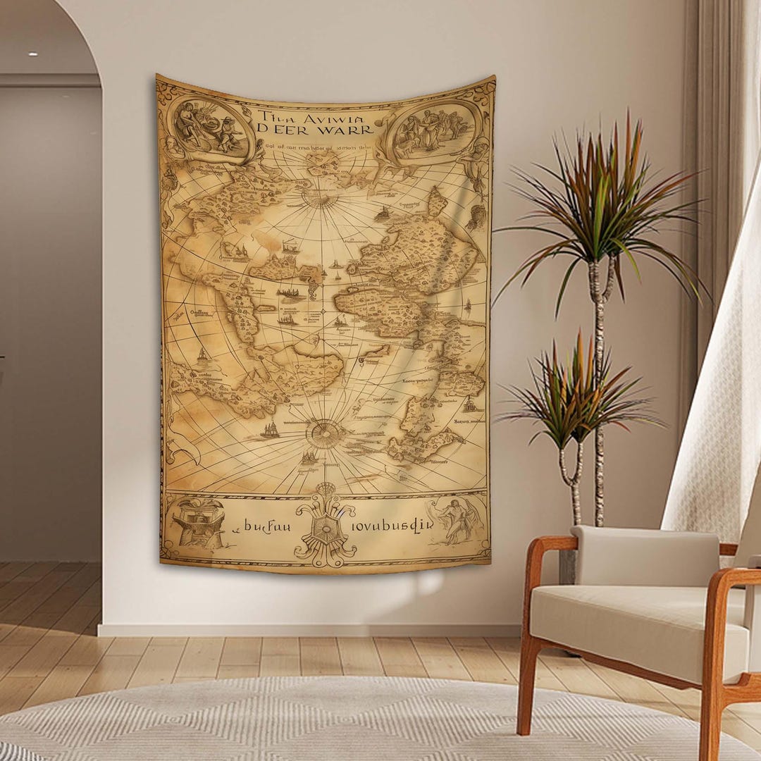 Vintage World Map Tapestry Wall Hanging Wall Art Home Decor Bedroom ...