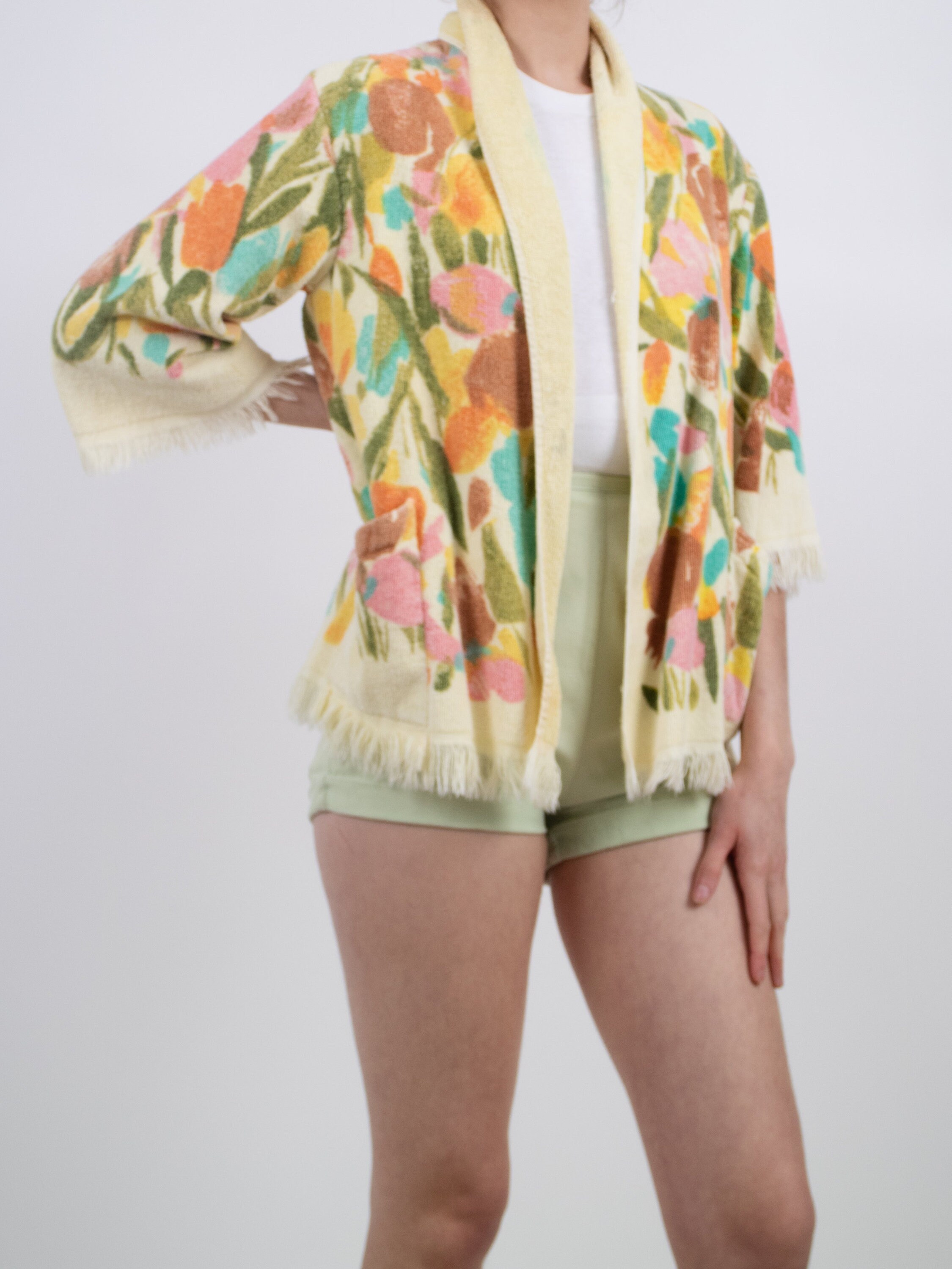 1960s Terrycloth Floral Fringe Beach Jacket - Etsy