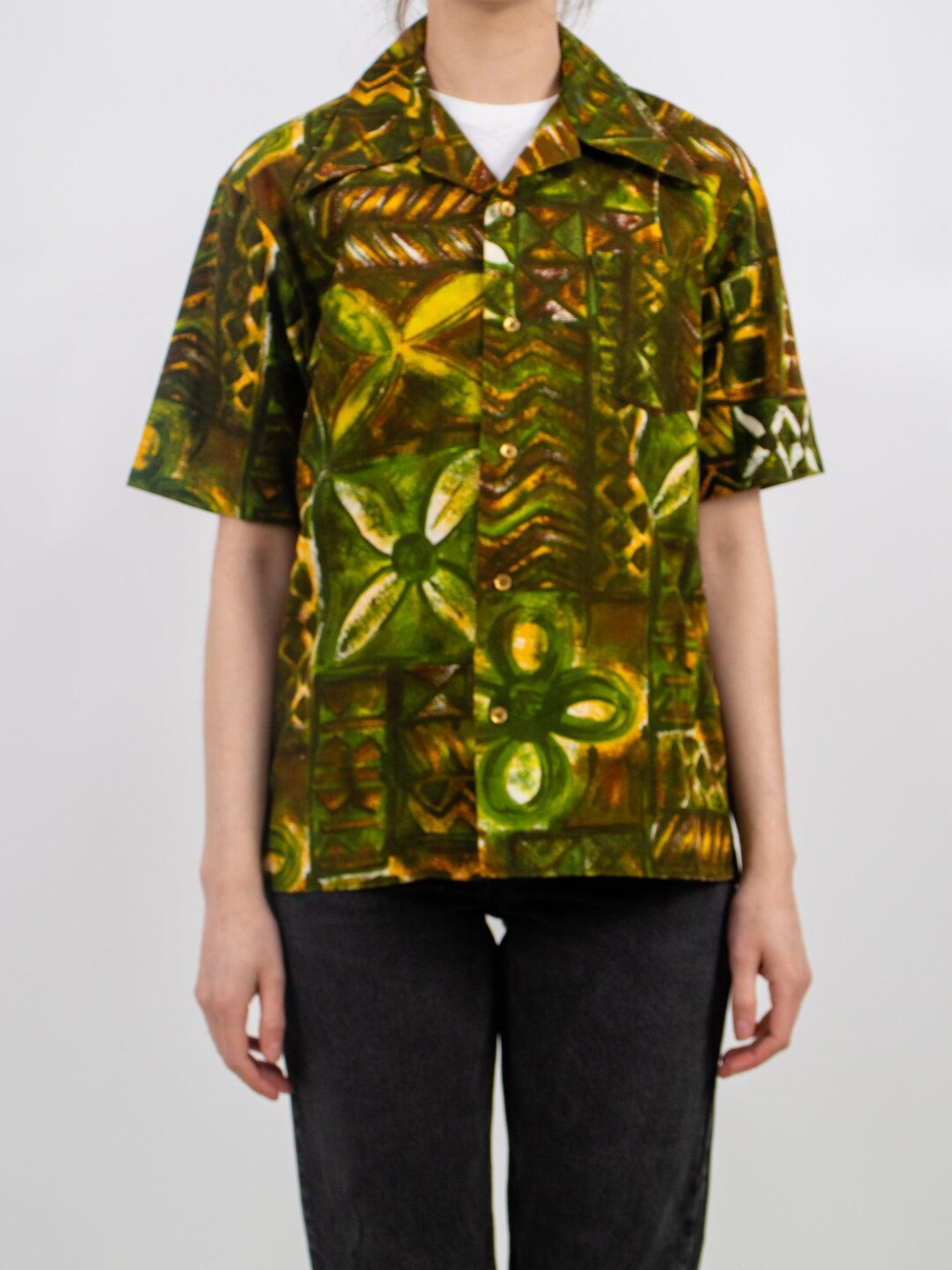 1970s Kona Kai by Jantzen Green Hawaiian Tiki Shirt - Etsy