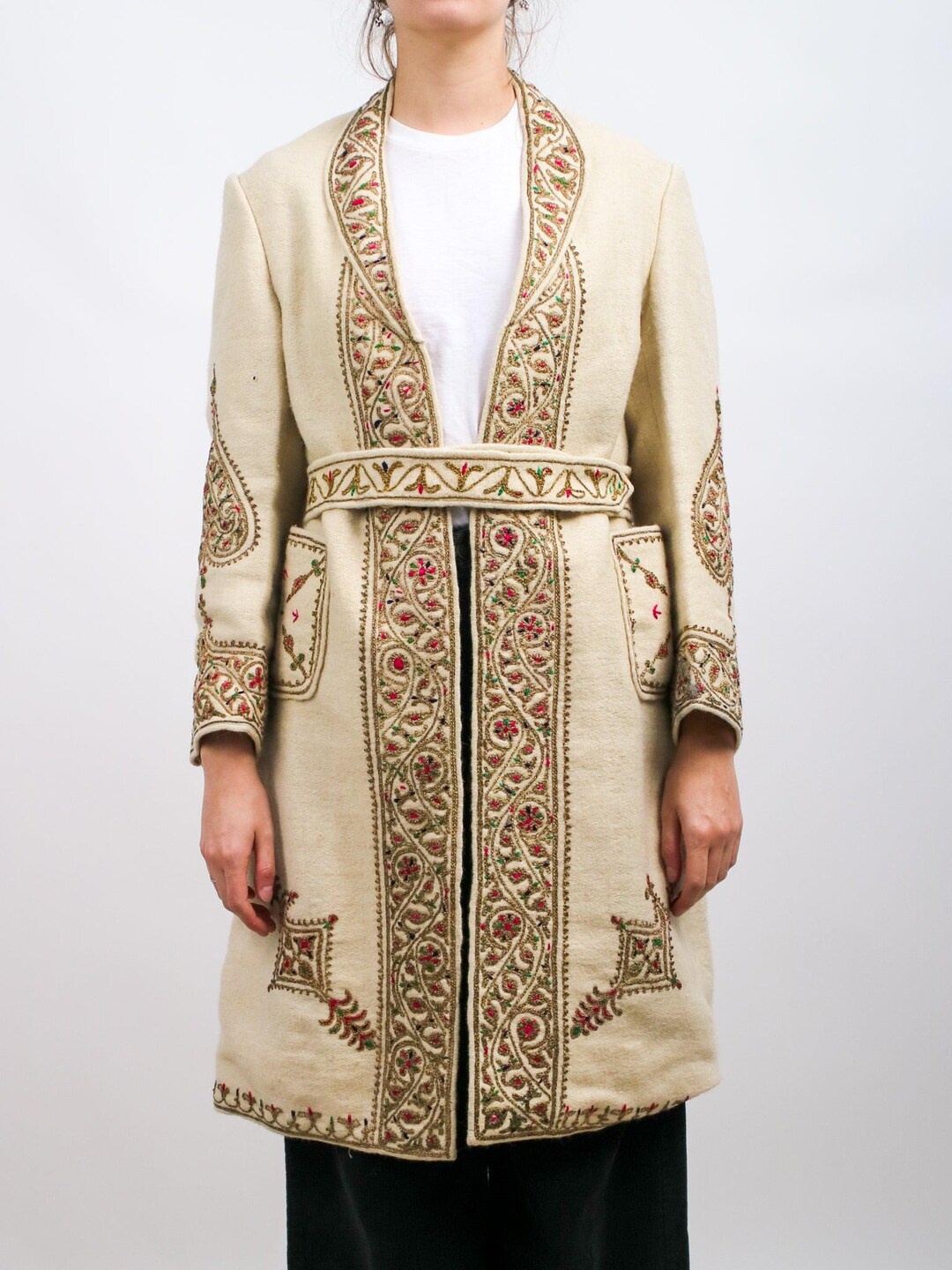 1960s off White Embroidered Metallic Boho Wool Coat - Etsy