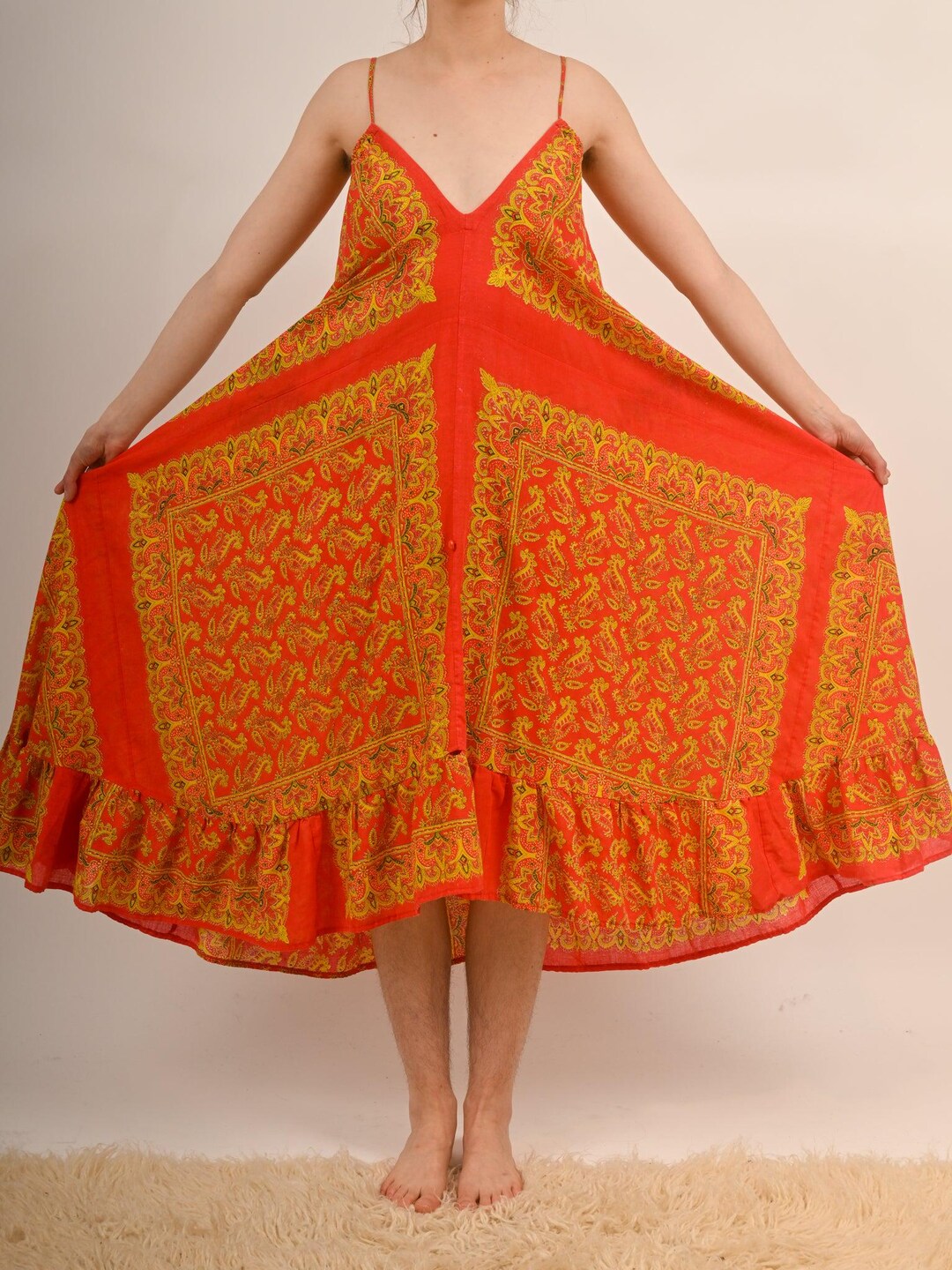 1970s Red and Yellow Handkerchief Tent Dress - Etsy