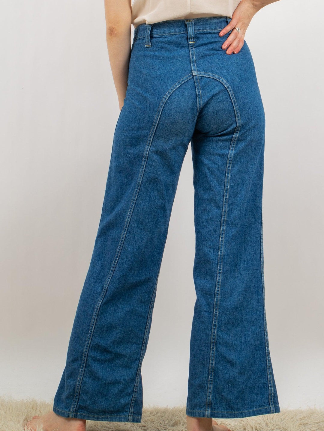 1970s Mid-wash Blue Bellbottom With Arched Butt Jeans - Etsy