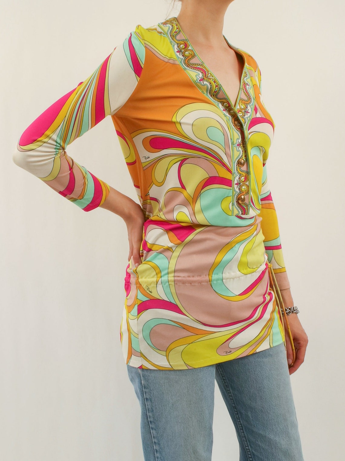 2000s Y2K Classic Pucci Blue Pink Yellow and White Mini Dress / Tunic ...