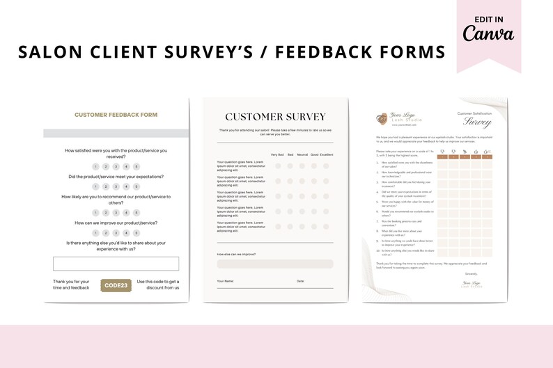Editable Customer Satisfaction Survey Forms, Salon Feedback Forms ...