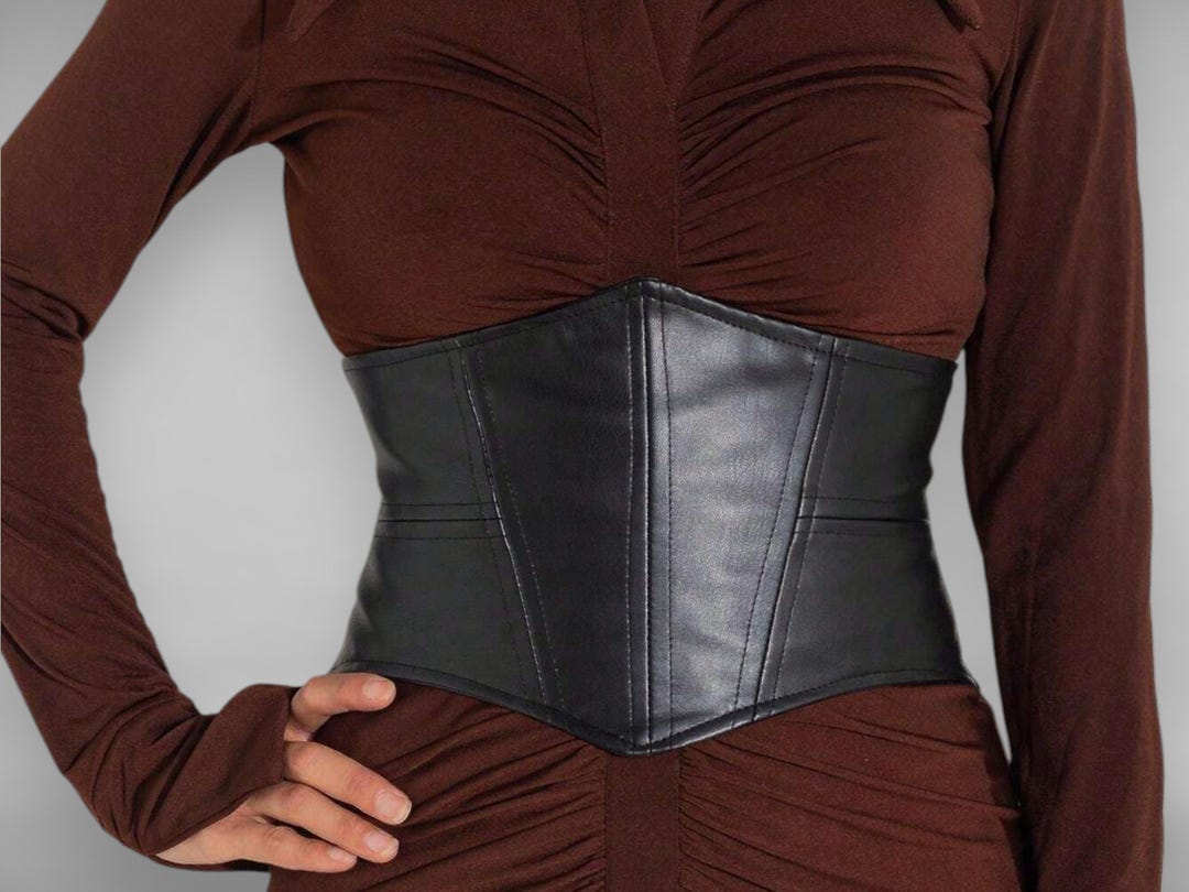 Black Leather Corset Belt – Underbust Corset for Women, Stylish Corset ...