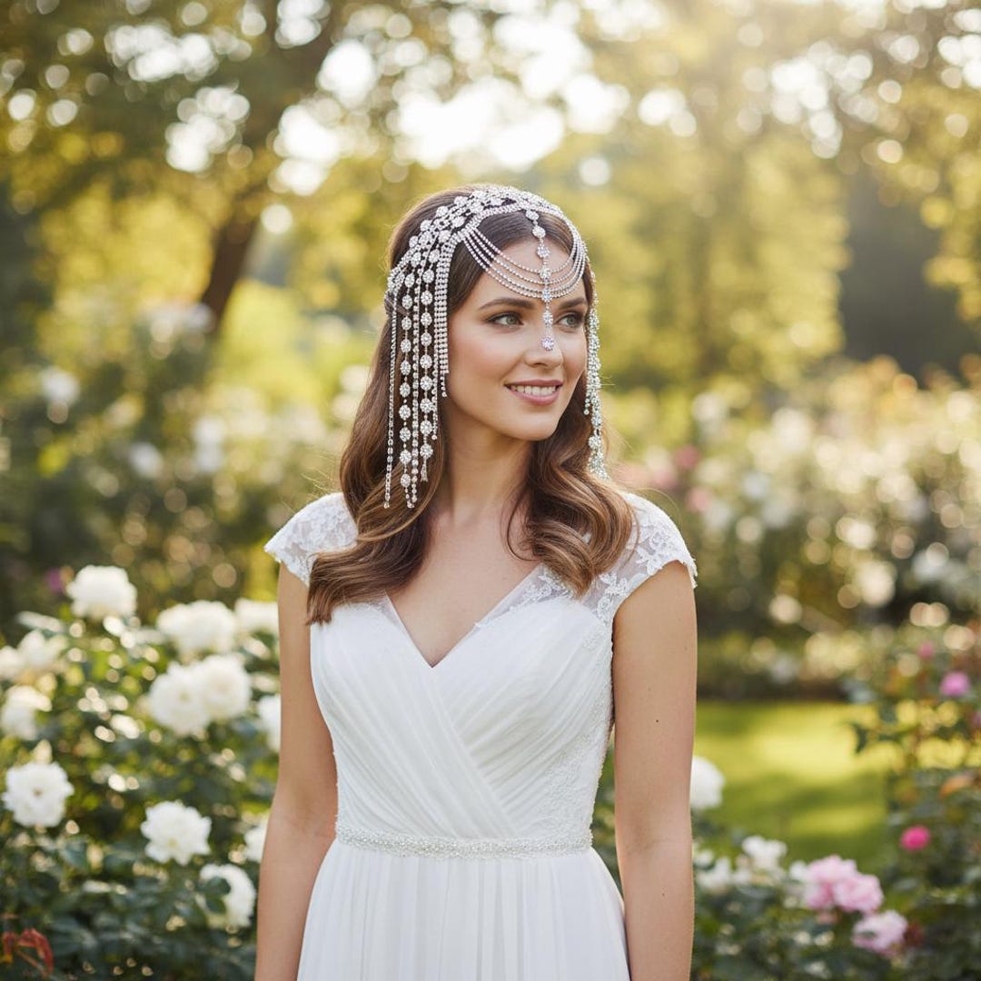 Bohemian Rhinestone Forehead Chain | Crystal Bridal Headpiece ...
