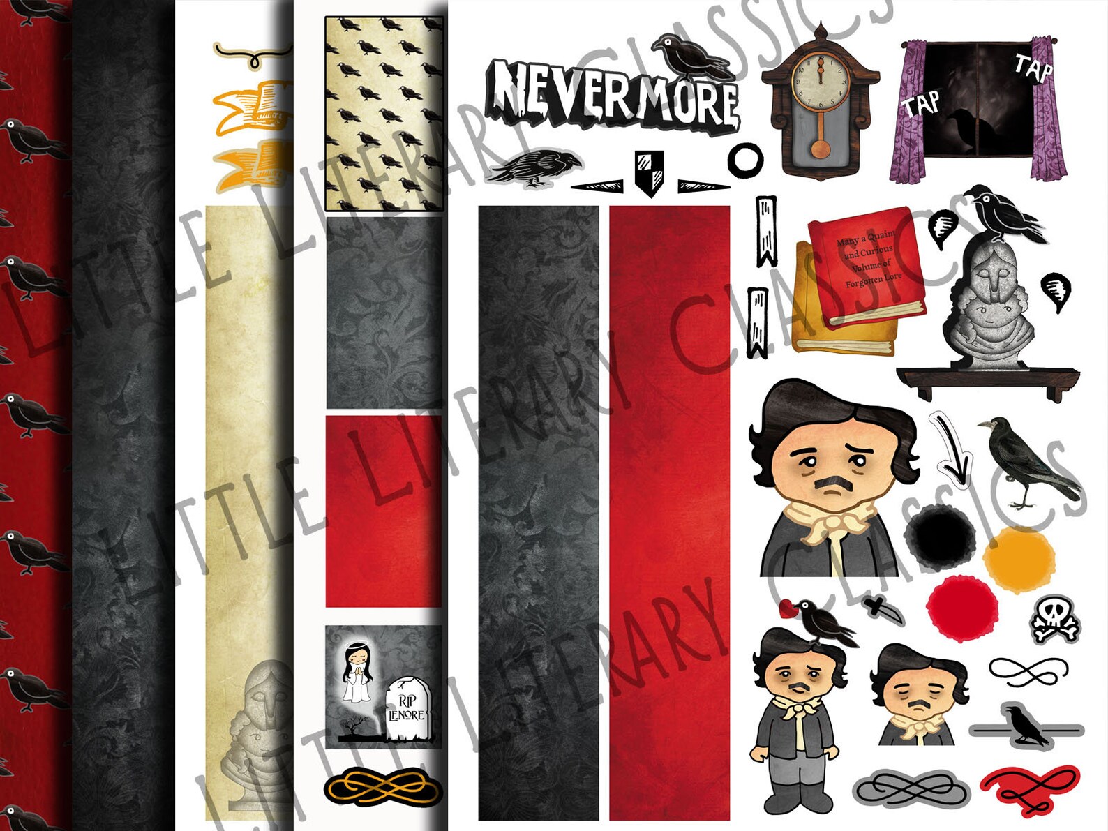 Nevermore Edgar Allan Poe Printable Planner Stickers Clipart - Etsy