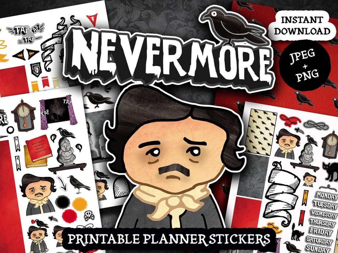 Nevermore Edgar Allan Poe Printable Planner Stickers Clipart - Etsy