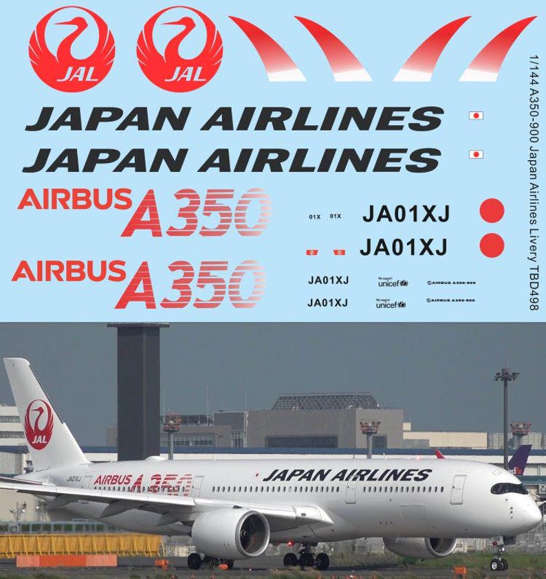 1/144 Decals for Airbus A350 900 Japan Airlines Livery Decal TBD498 - Etsy