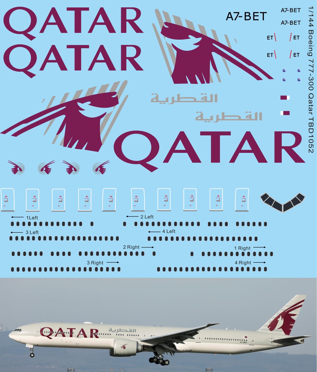 1/144 Decals for Boeing 777-300 Qatar Airways Livery TBD1052 - Etsy