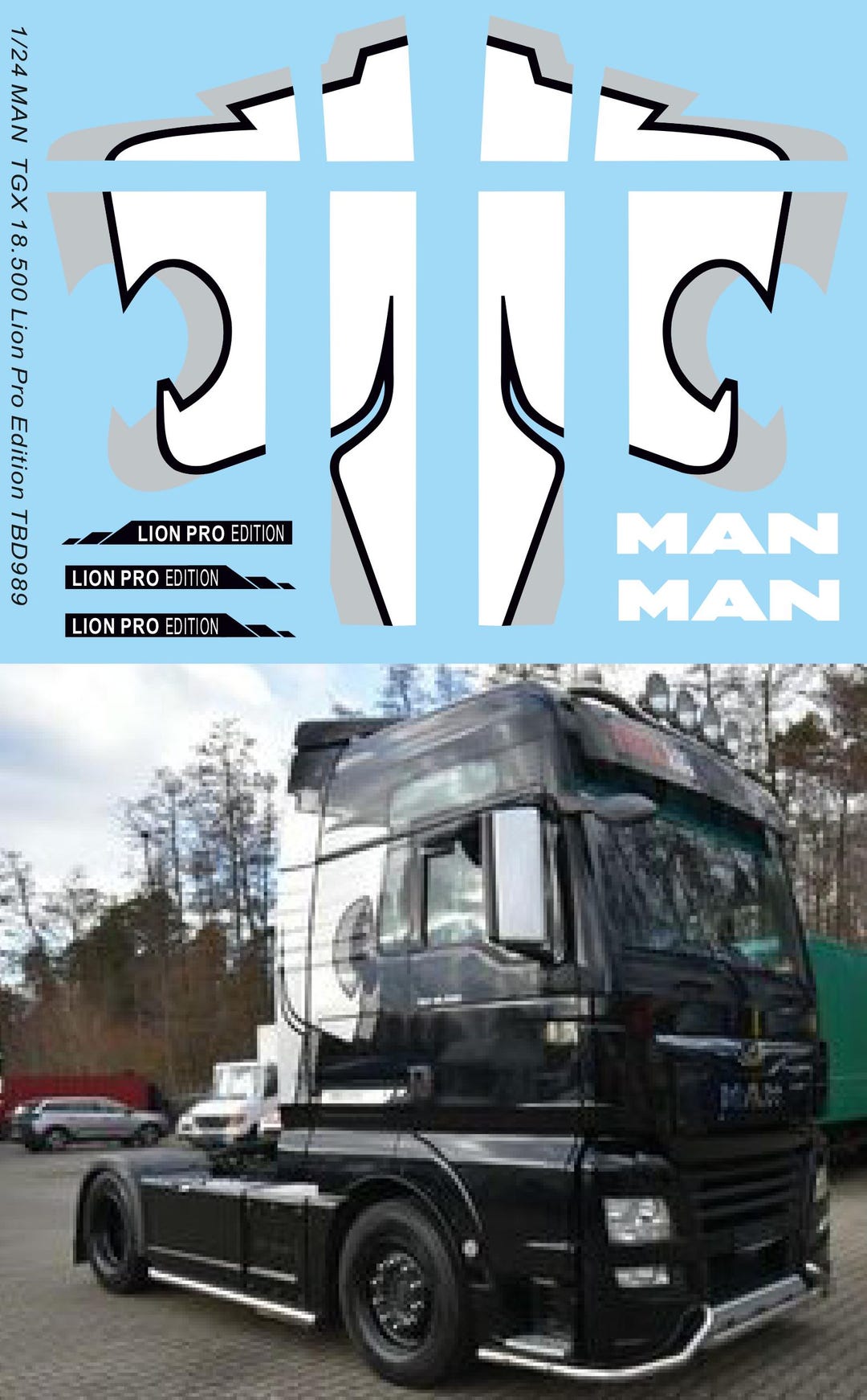 1/24 Decals for MAN TGX XXL 18.500 Lion Pro Edition White Decal TBD989 ...