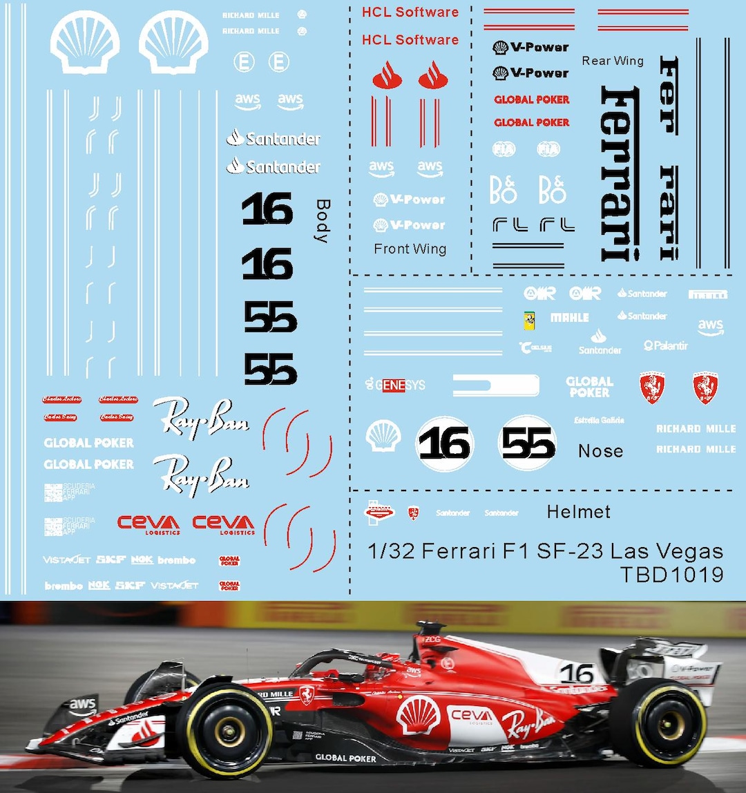 1/32 Slot Car Decals for Ferrari SF-23 LAS VEGAS F1 2023 TBD1019 - Etsy