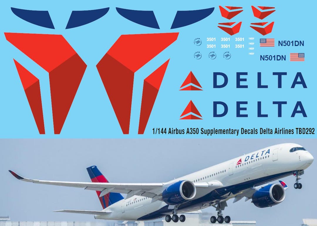1/144 Decals for Airbus A350 DELTA AIRLINES TBD292 - Etsy UK
