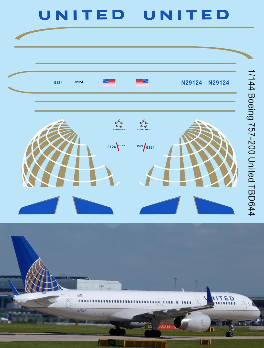 1/144 Decals for Boeing 757-200 United Airlines TBD644 - Etsy