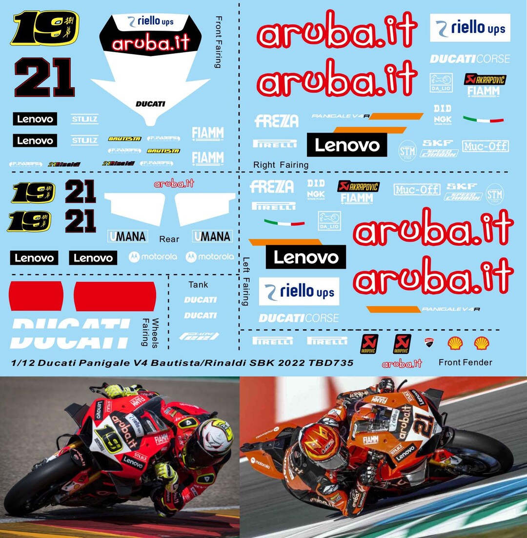 1/12 Decals for Ducati Panigale V4 Superbike 2022 Bautista TBD753 - Etsy