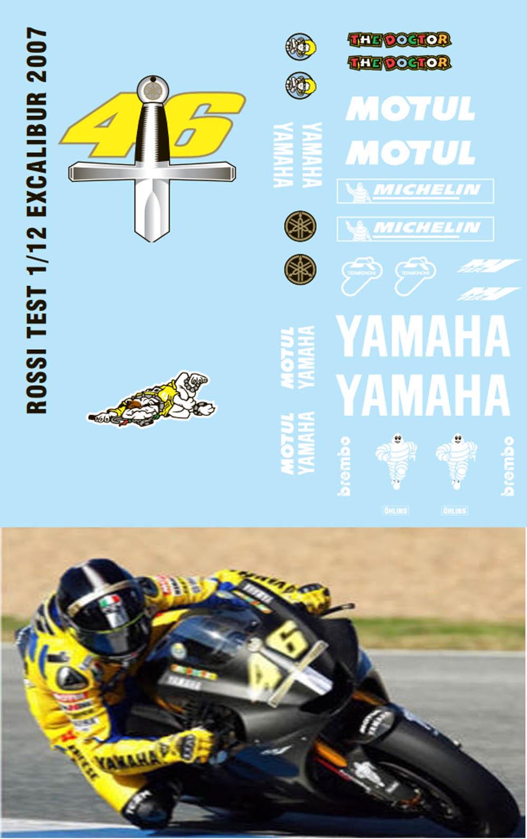 1/12 Decals for YAMAHA Rossi M1 TEST BIKE 1/12 2007 TBD6 - Etsy UK