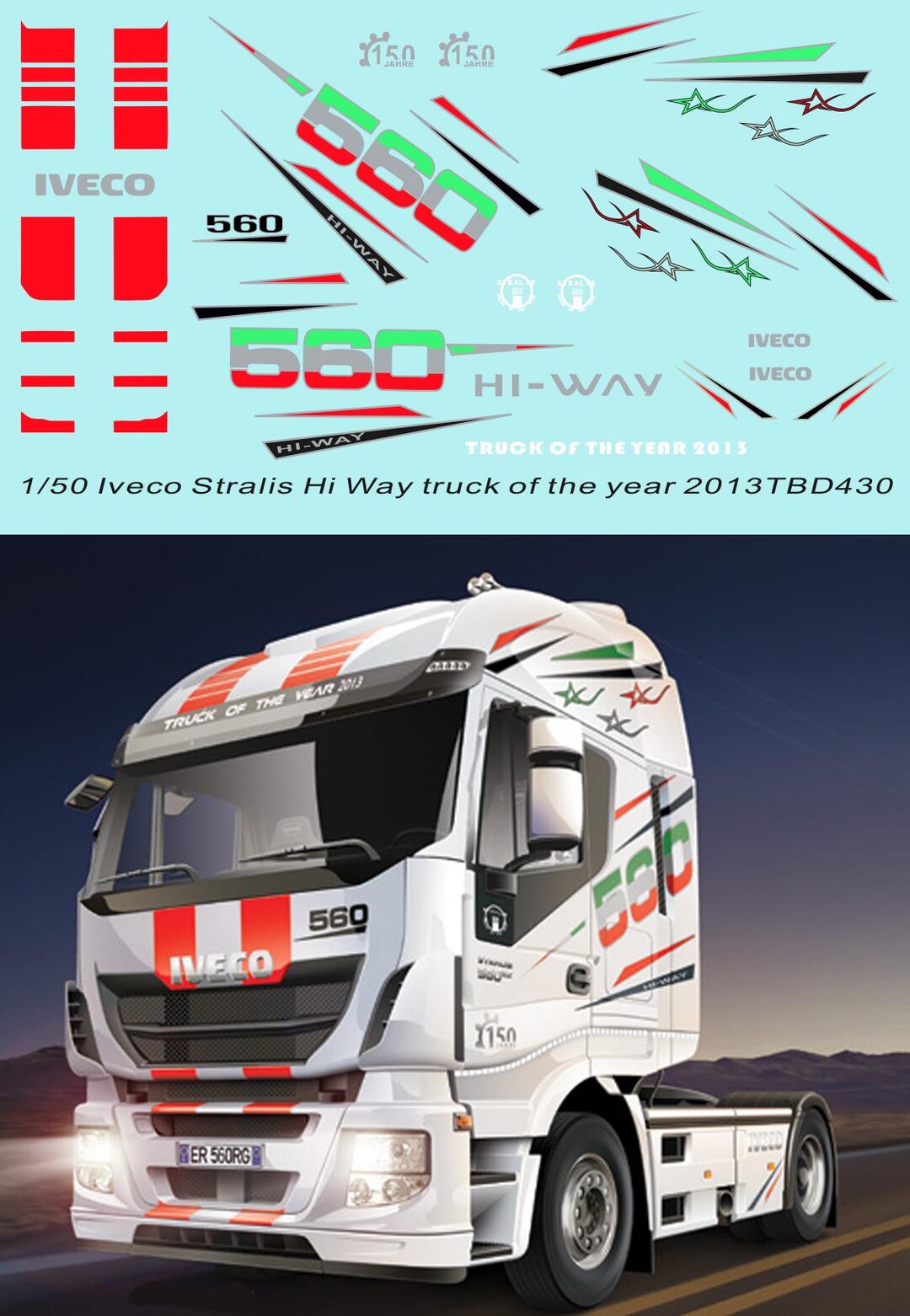 1/50 Decals for Iveco Stralis Hi Way Truck of the Year 2013 TBD430 ...