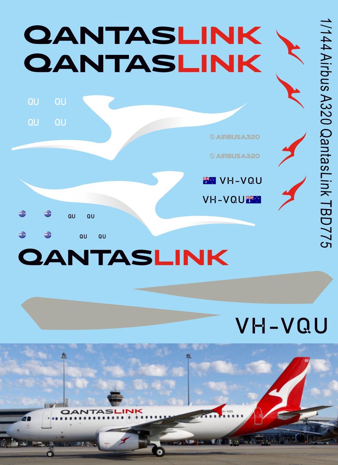 1/144 Decals for Airbus A320 Qantas Link Livery TBD775 - Etsy