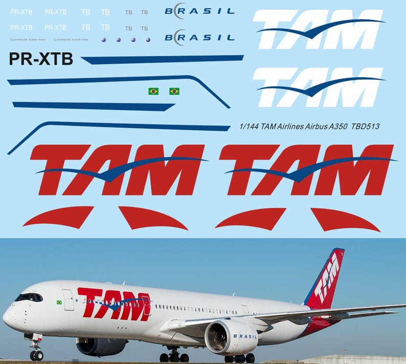 1/144 Decals for Airbus A350 TAM Airlines Livery TB Decal TBD513 - Etsy