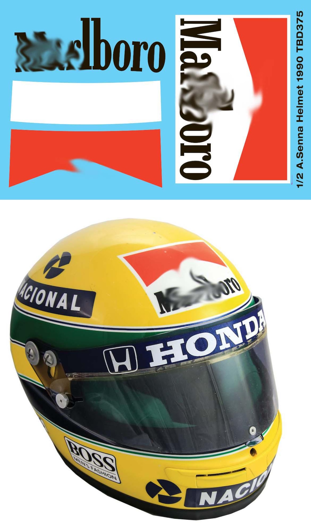 1/2 Decals for Ayrton Senna Helmet Sponsor Decals 1990 and 1993 TBD375 ...