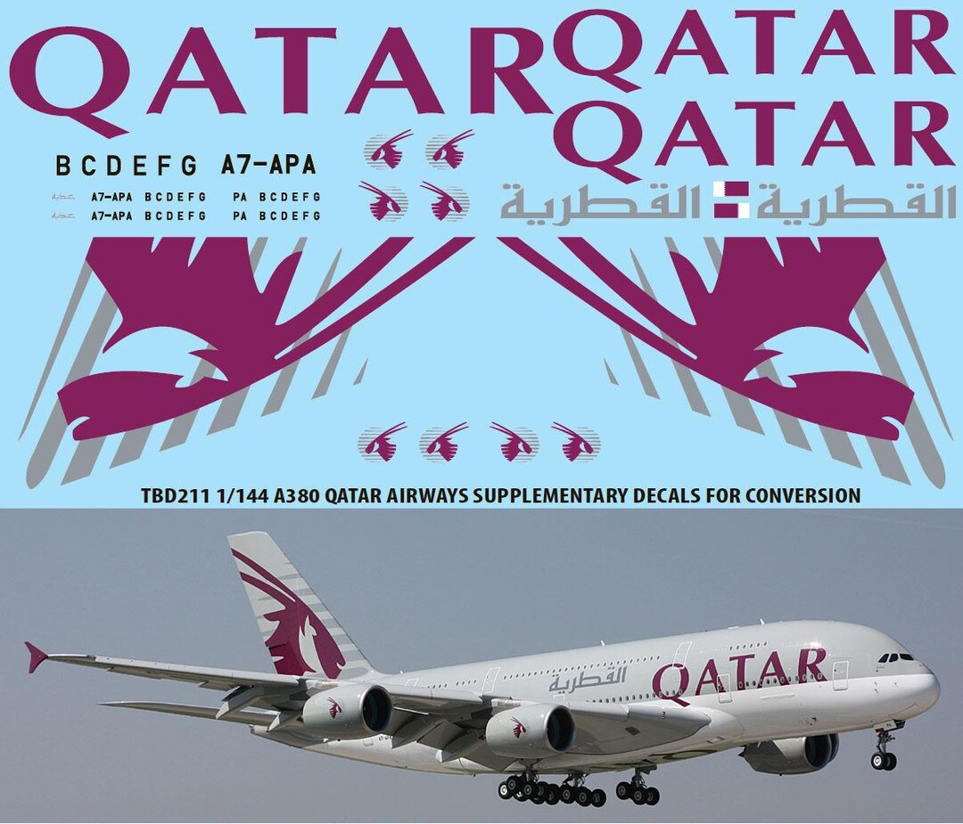 1/144 Decals for AIRBUS A380 QATAR AIRLINES TBD211 - Etsy UK