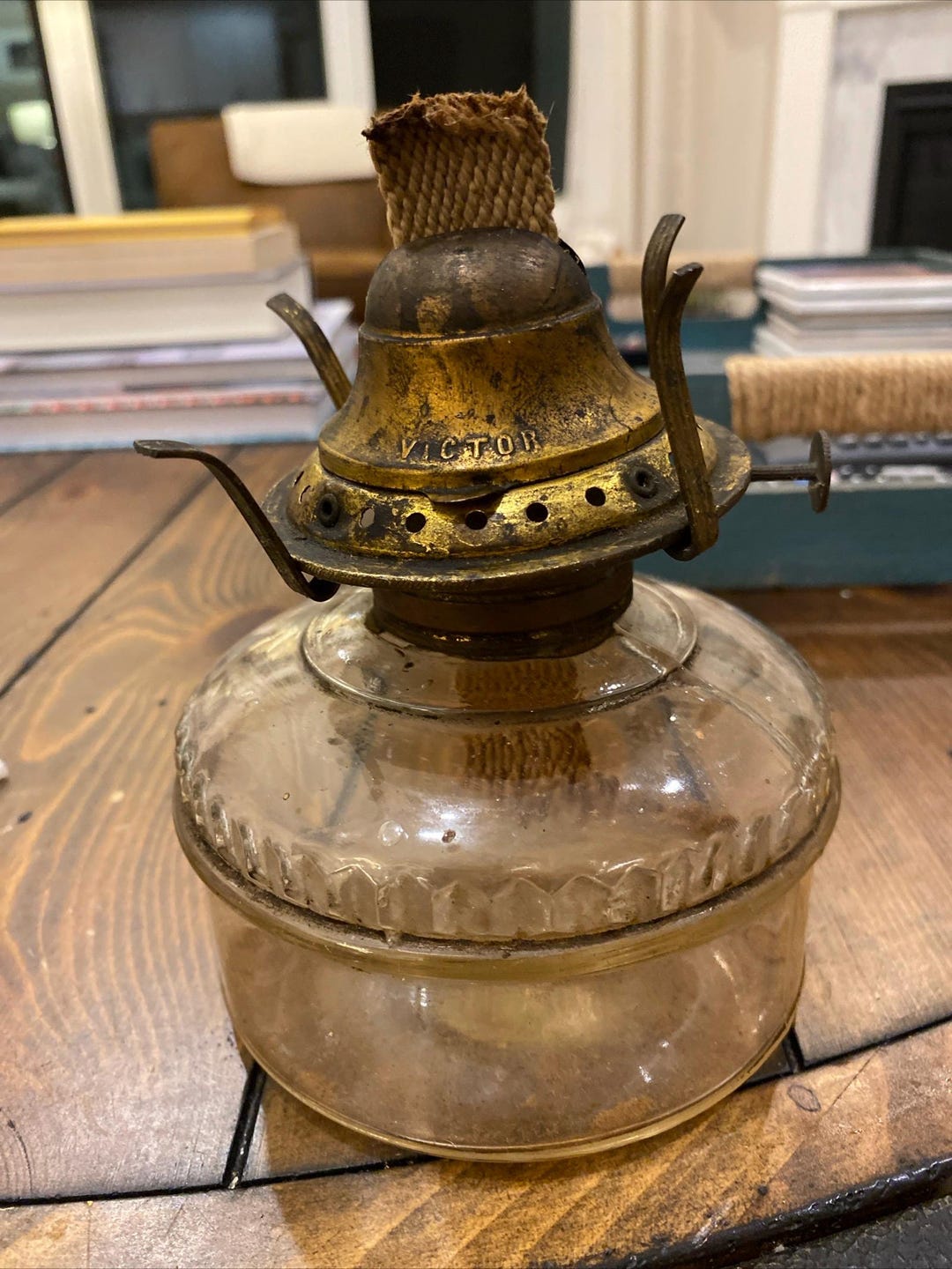 Antique Victor Glass Oil Lamp With Brass Burner - Etsy