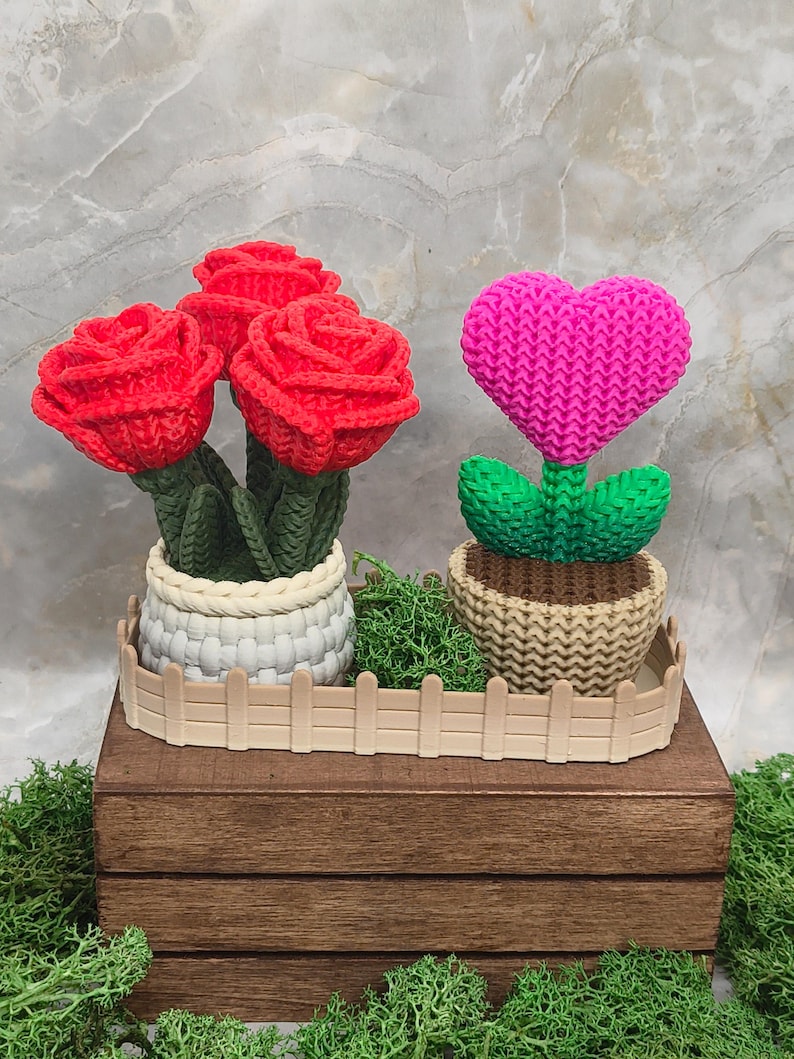 3d Printed Flowers Tulips Rose and Cactus Knitted Flower Crocheted ...
