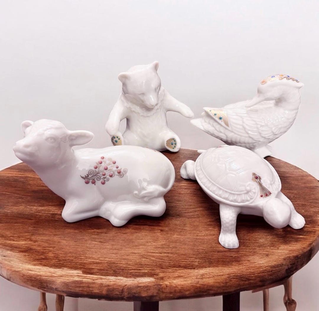4 Vtg Lenox Animal Figurines China Jewels Collection Bear, Calf, Duck ...