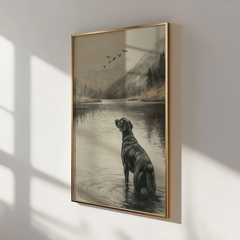 Vintage Dog Sketch, Wall Art of Dogs, Black Lab Sketch, Antique Dog Art ...