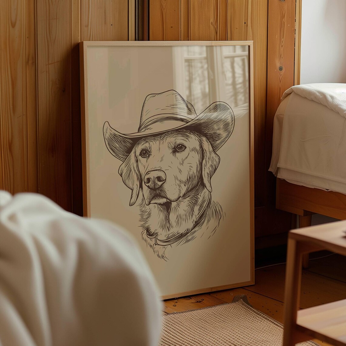 Vintage Cowboy Lab Sketch, Cowboy Dog Art, Dog Wall Art, Cowboy Decor ...