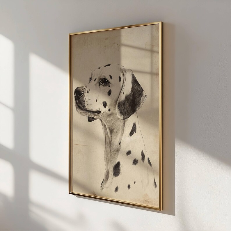 Vintage Dalmatian Wall Art, Dog Illustration Office Decor Wall Art ...