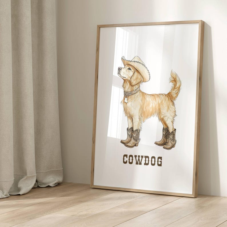 Cowboy Dog Print, Cowboy Pup Art, Dog Wall Art, Cowboy Decor, Kids Room ...
