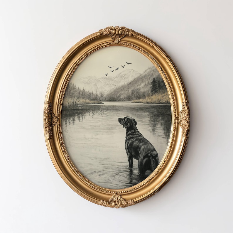 Vintage Dog Sketch, Wall Art of Dogs, Black Lab Sketch, Antique Dog Art ...