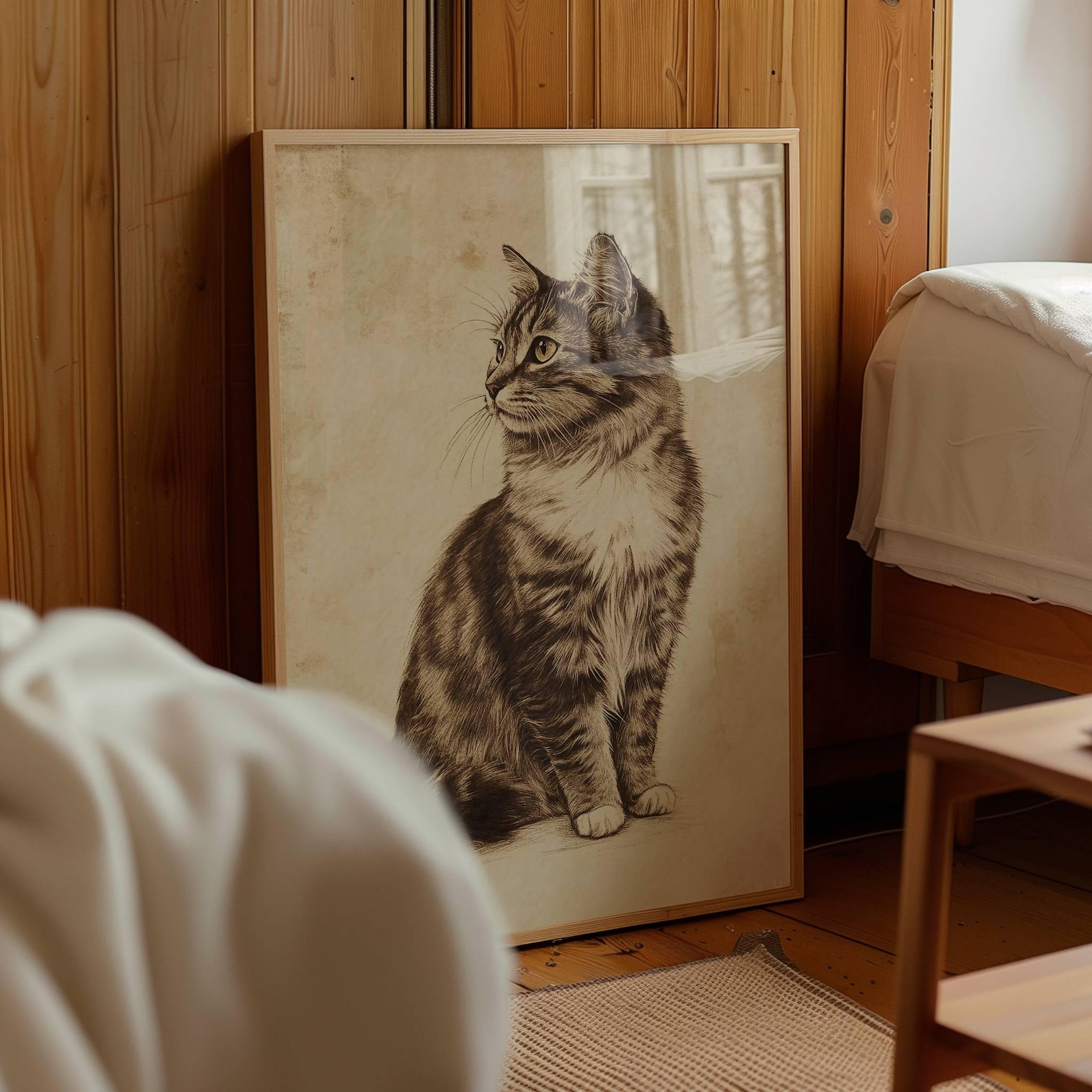 Vintage Cat Sketch, Wall Art of Cats, House Cat Sketch, Antique Cat Art ...