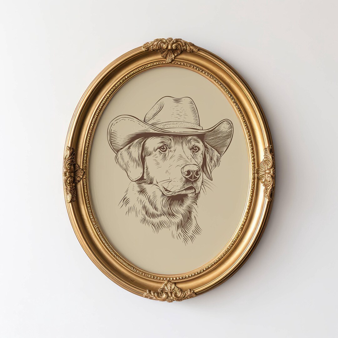 Vintage Cowboy Lab Sketch, Cowboy Dog Art, Dog Wall Art, Cowboy Decor ...