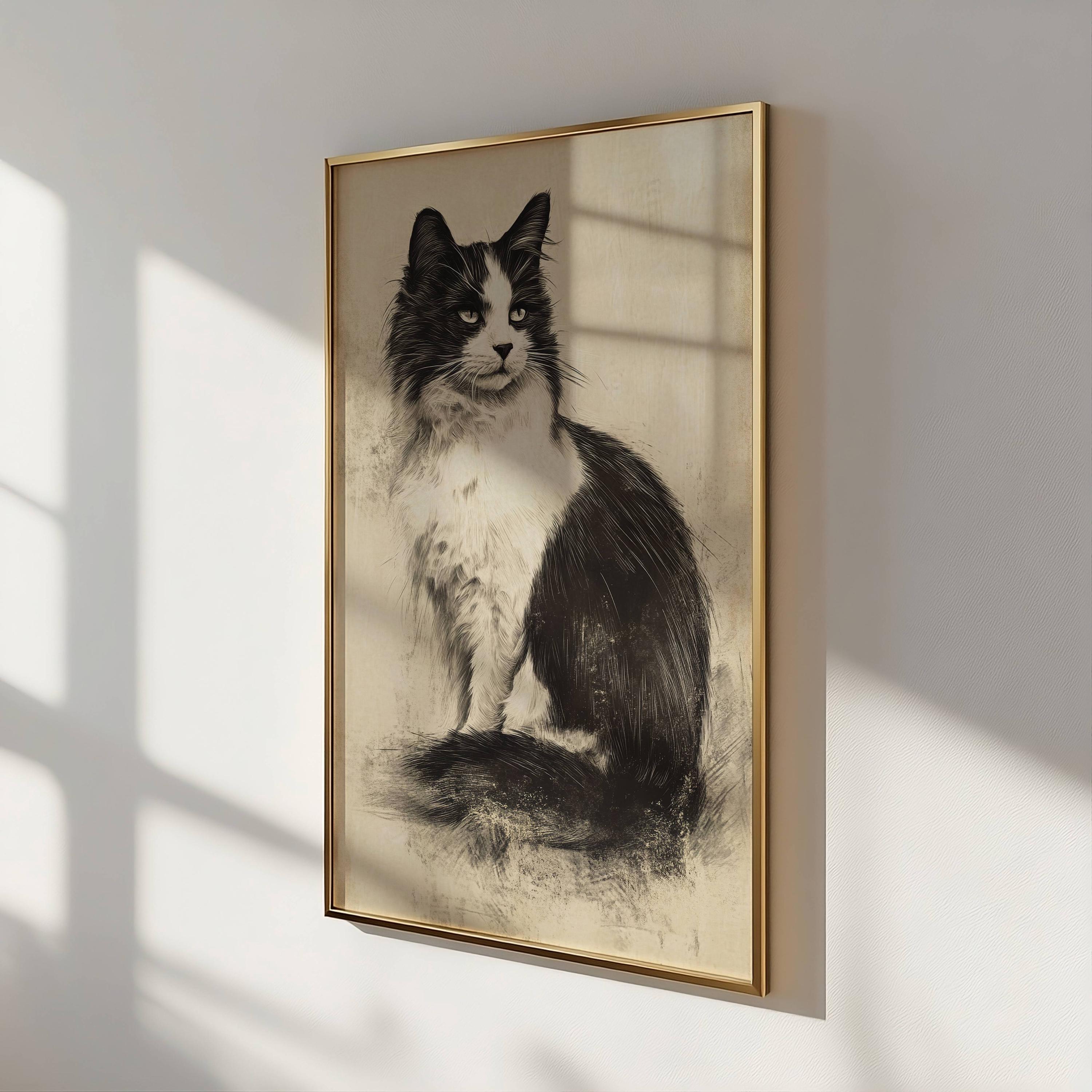 Vintage Cat Sketch, Wall Art of Cats, House Cat Sketch, Antique Cat Art ...