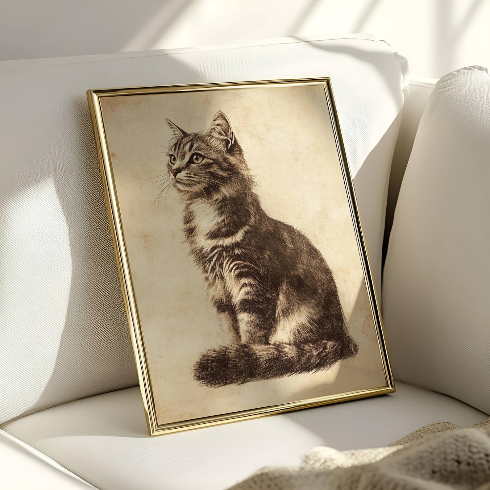 Vintage Cat Sketch, Wall Art of Cats, House Cat Sketch, Antique Cat Art ...