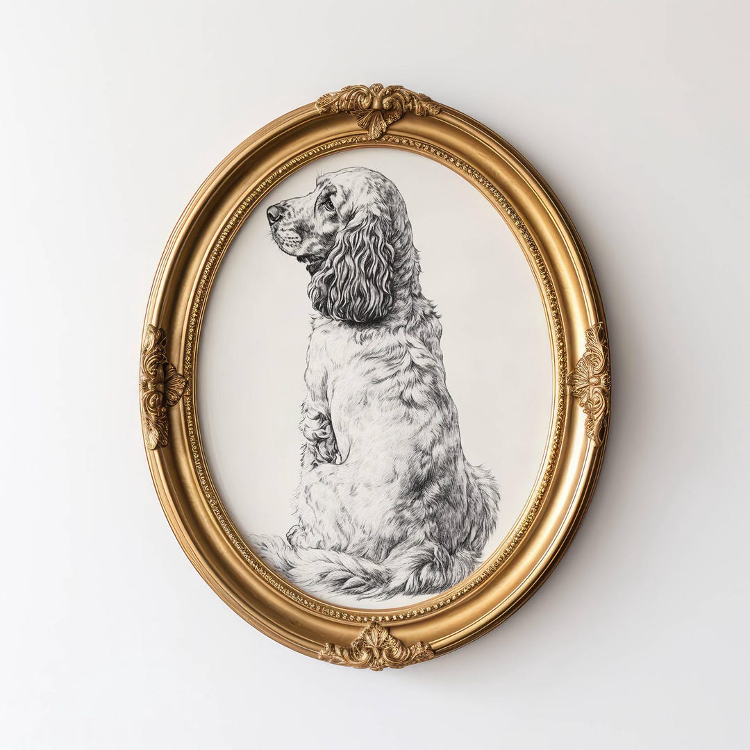 Vintage Cocker Spaniel Wall Art, Dog Illustration Office Decor Wall Art ...