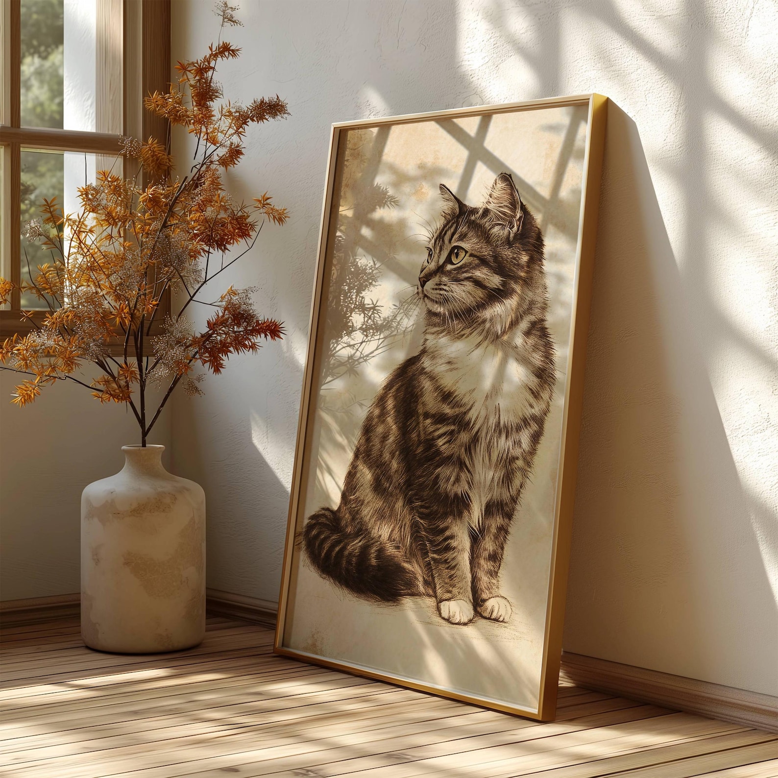 Vintage Cat Sketch, Wall Art of Cats, House Cat Sketch, Antique Cat Art ...