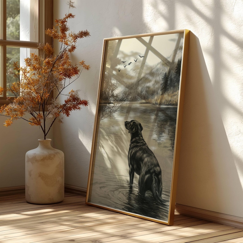 Vintage Dog Sketch, Wall Art of Dogs, Black Lab Sketch, Antique Dog Art ...