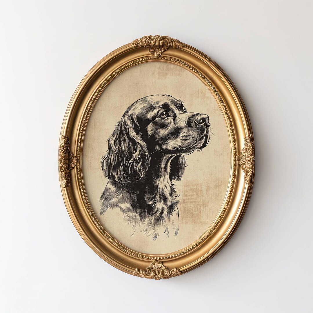 Vintage Cocker Spaniel Wall Art, Dog Illustration Office Decor Wall Art ...