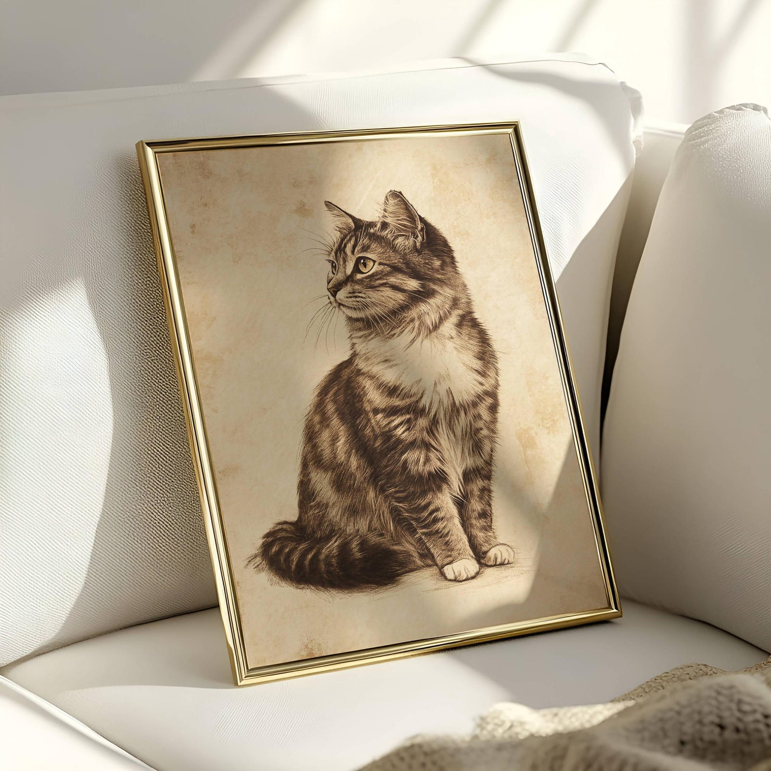 Vintage Cat Sketch, Wall Art of Cats, House Cat Sketch, Antique Cat Art ...