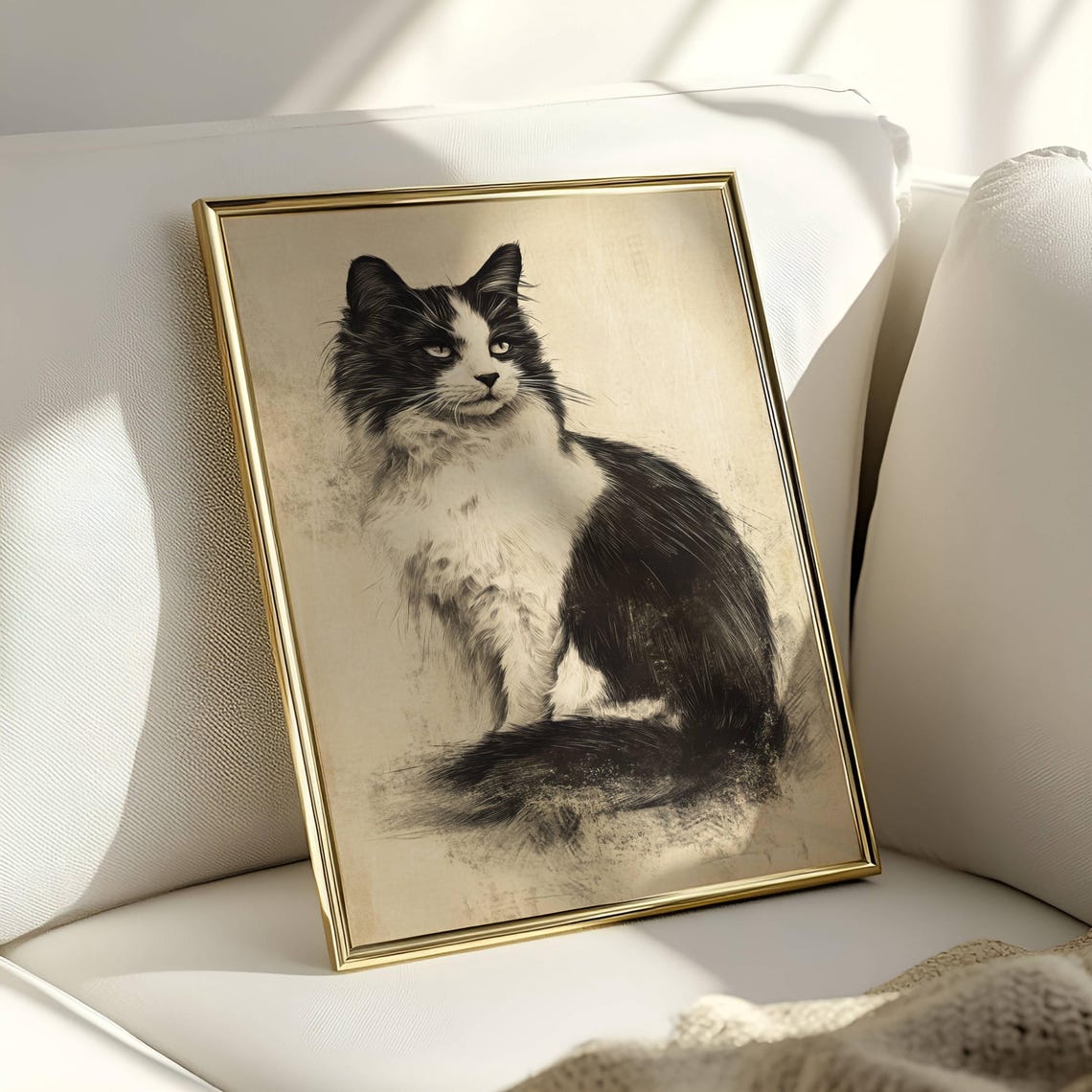 Vintage Cat Sketch, Wall Art of Cats, House Cat Sketch, Antique Cat Art ...