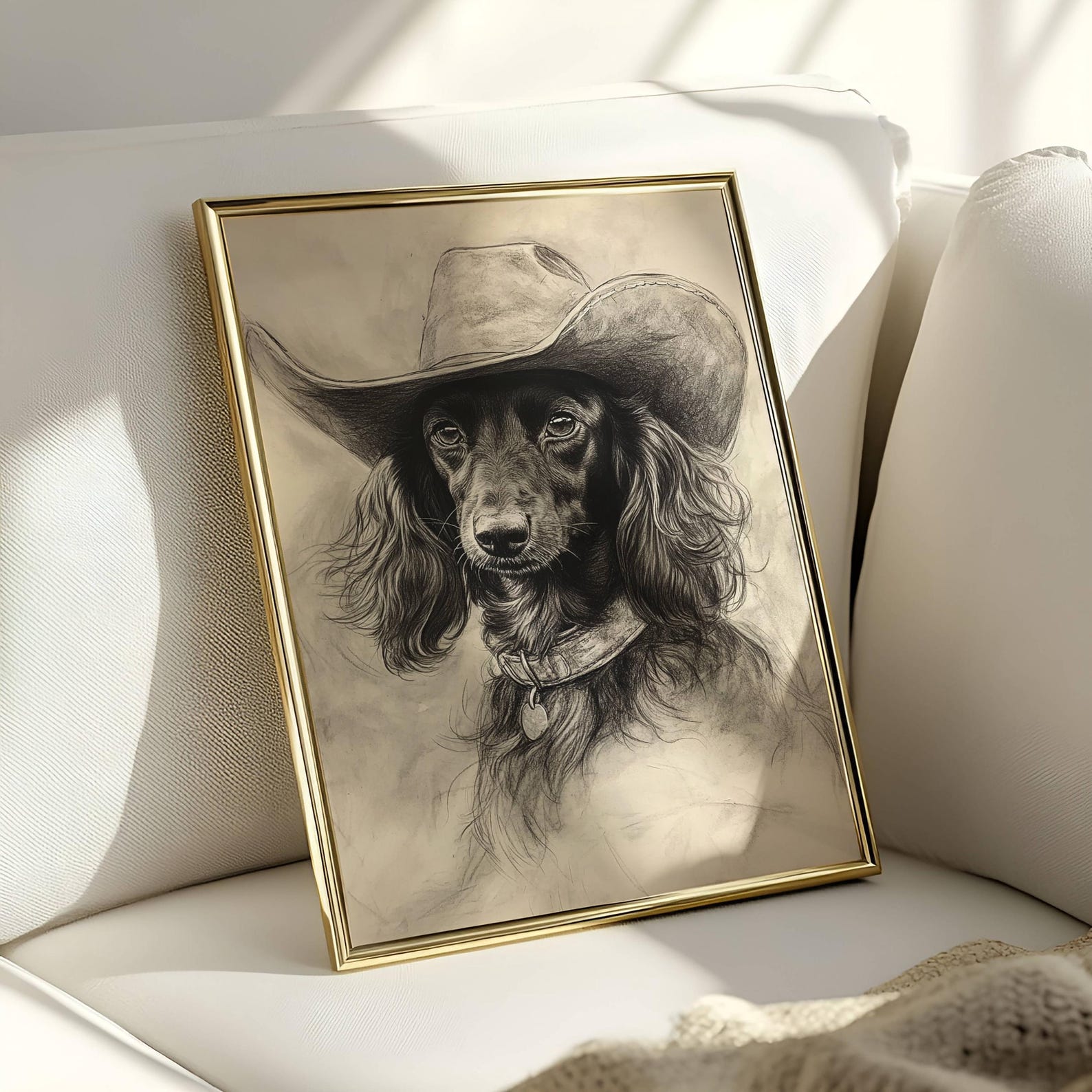 Vintage Cowboy Dachshund Sketch, Cowboy Dog Art, Dog Wall Art, Cowboy ...